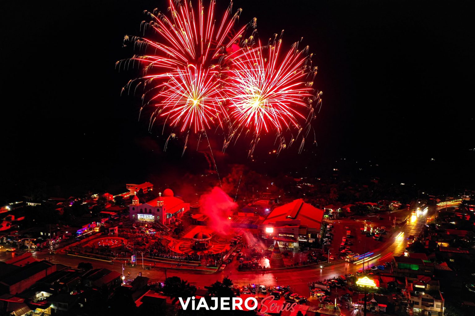 Aerial View of Manolo Fortich Christmas Lighting and Fireworks