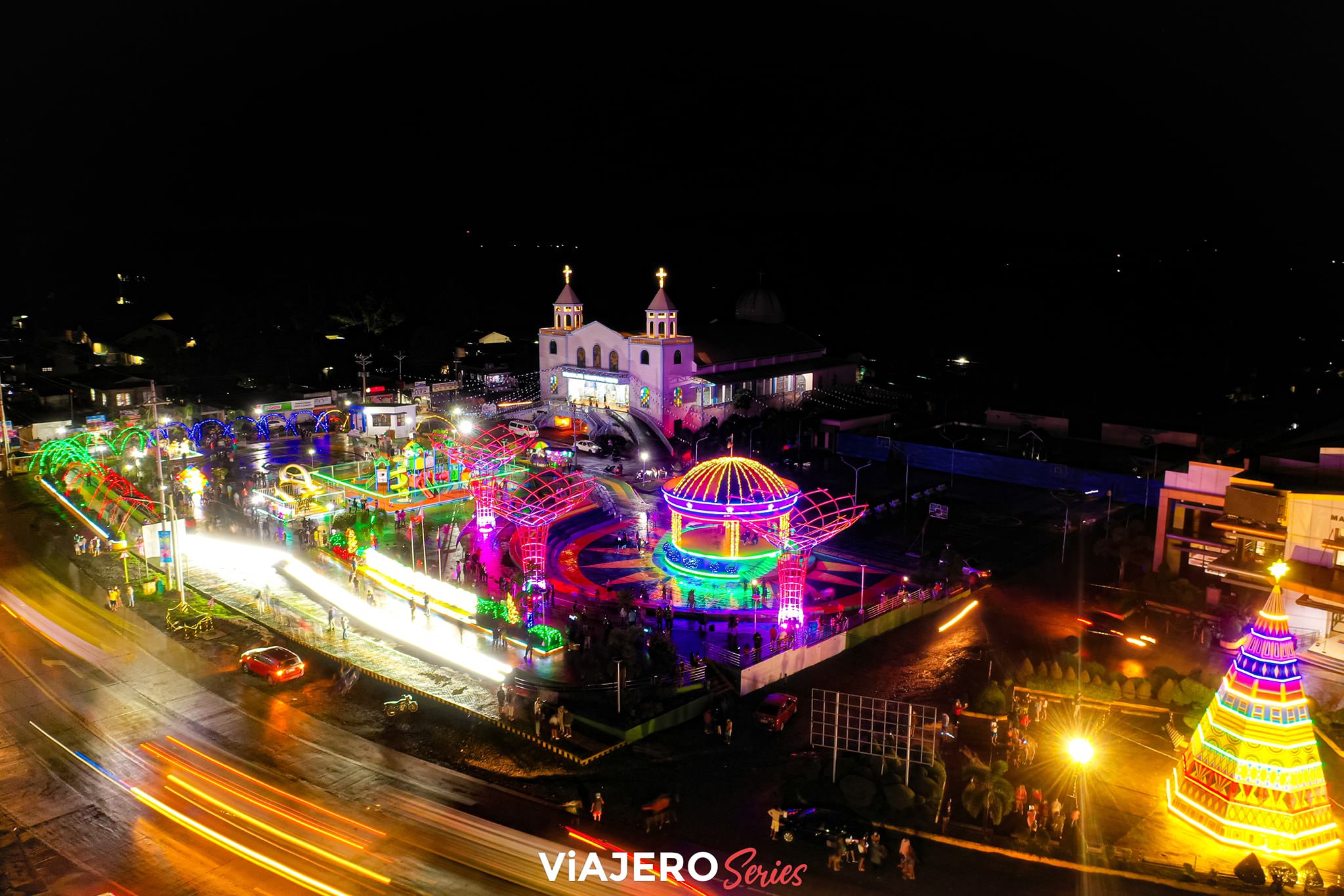 Aerial View of Manolo Fortich Christmas Lighting and Fireworks