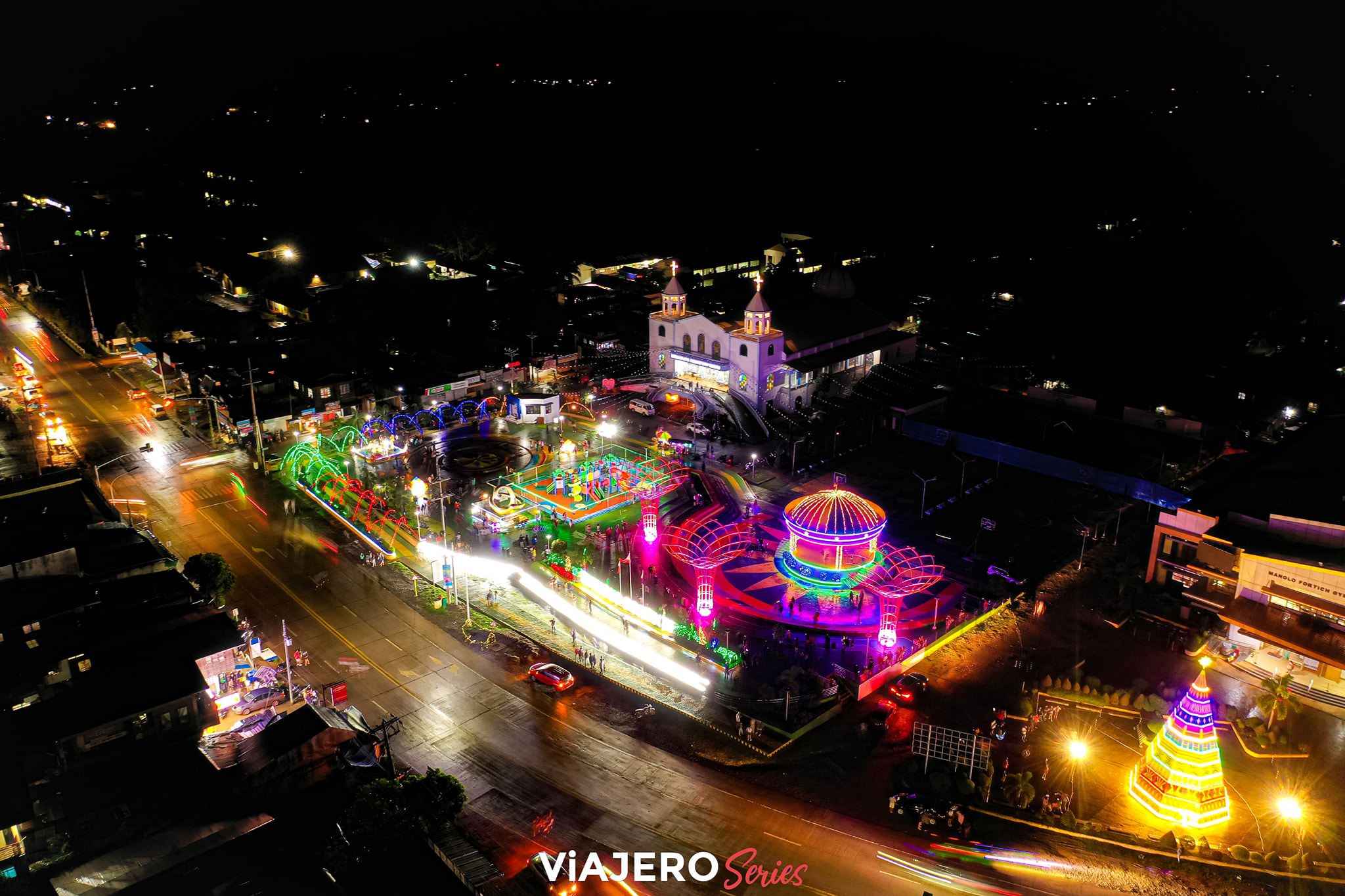 Aerial View of Manolo Fortich Christmas Lighting and Fireworks