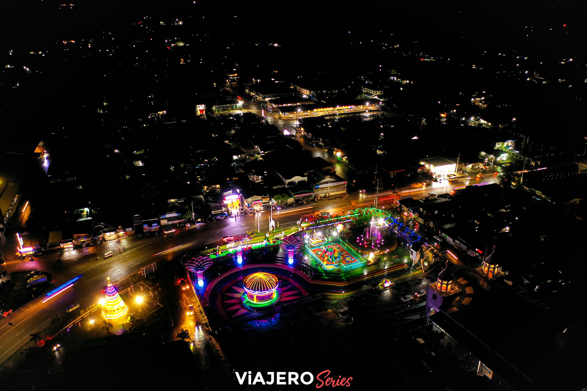 Aerial View of Manolo Fortich Christmas Lighting and Fireworks